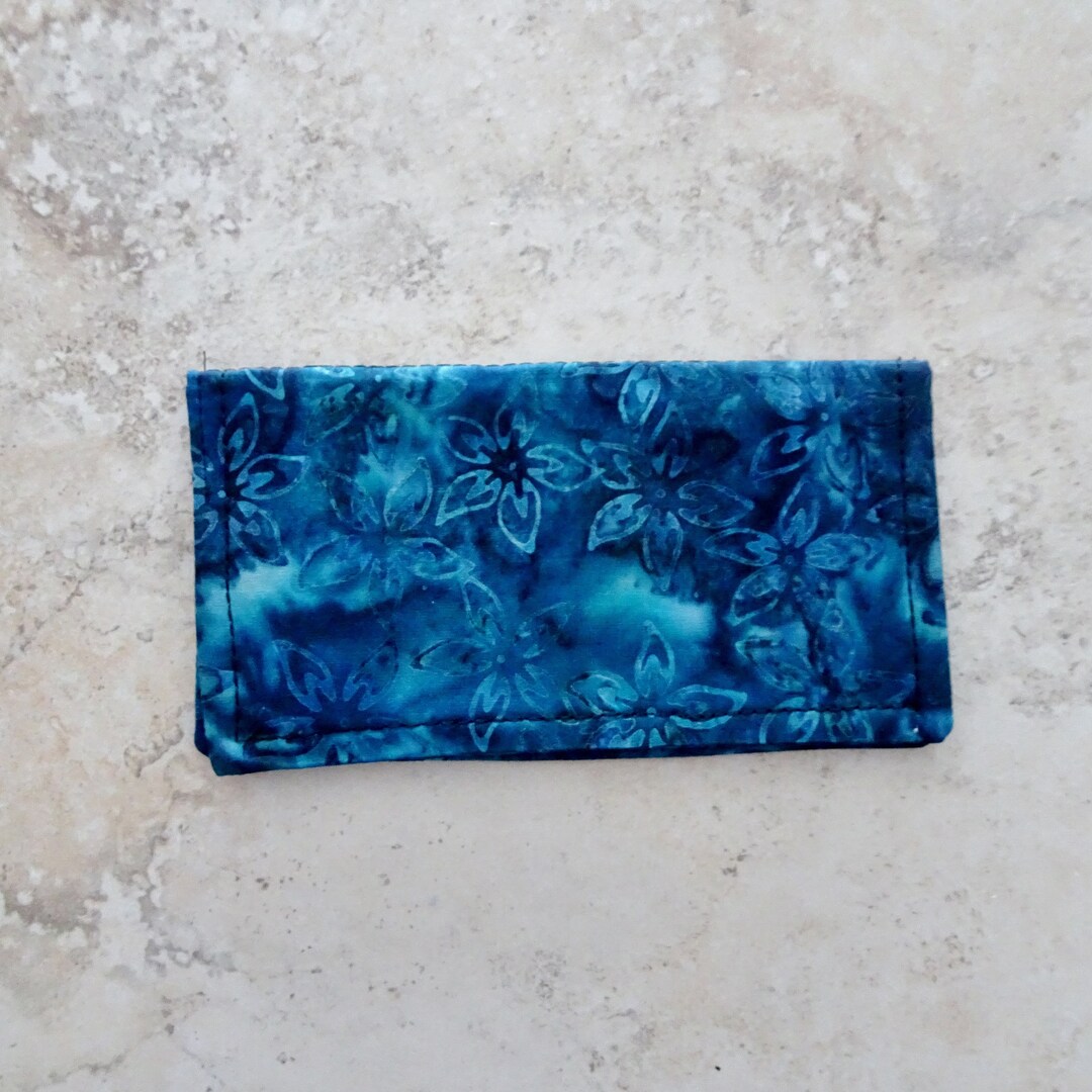 Checkbook Cover, Checkbook Wallet, Tropical Plumeria Blue Batik Fabric ...