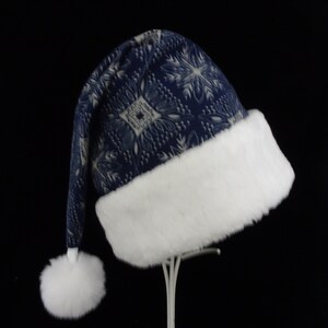 Navy Blue & Gray Snowflake Santa Hat, NEW! Novelty Adult Santa Hat ...