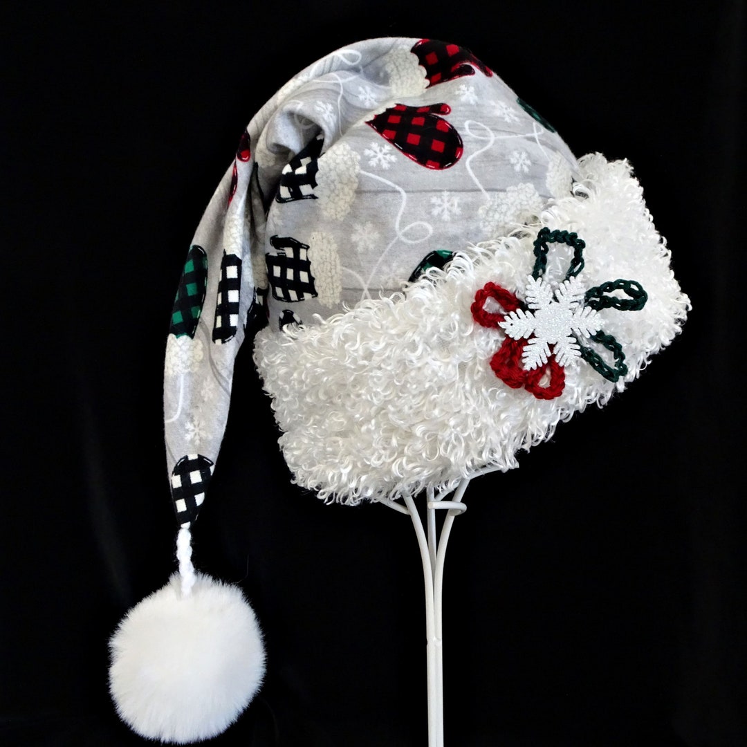 Winter Mittens Santa Hat: Novelty Christmas Flannel With Faux Fur - Etsy