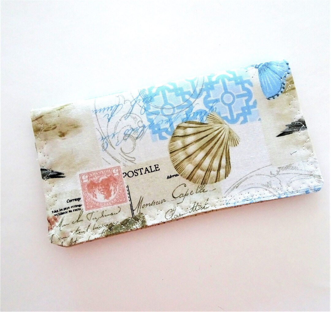 Beach Fabric Checkbook Cover: Vintage Coastal Wallet Organizer - Etsy