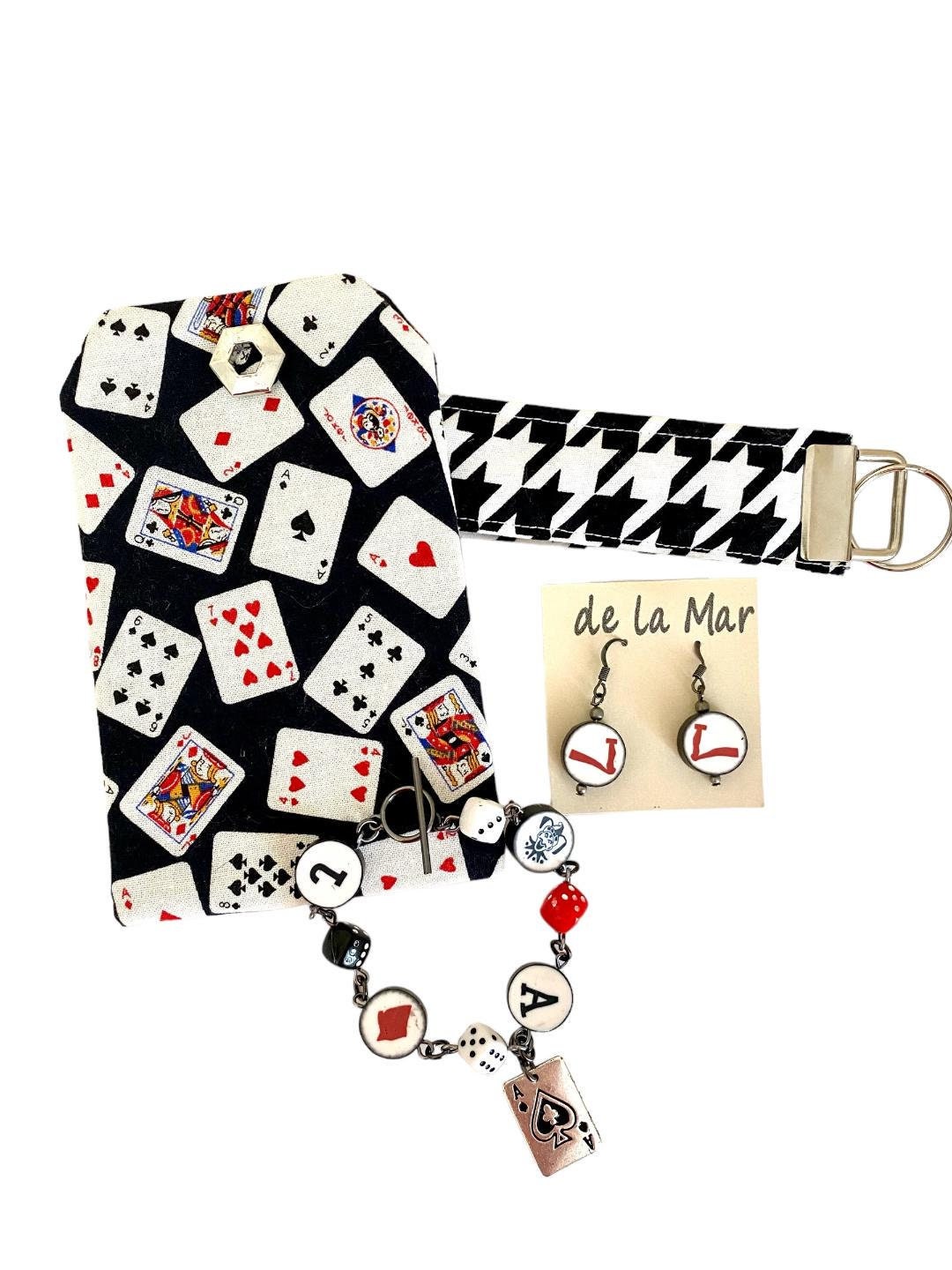 Gamblers GIFT BOX, Players Pocket Wallet, Dice Bead Bracelet, Earrings ...