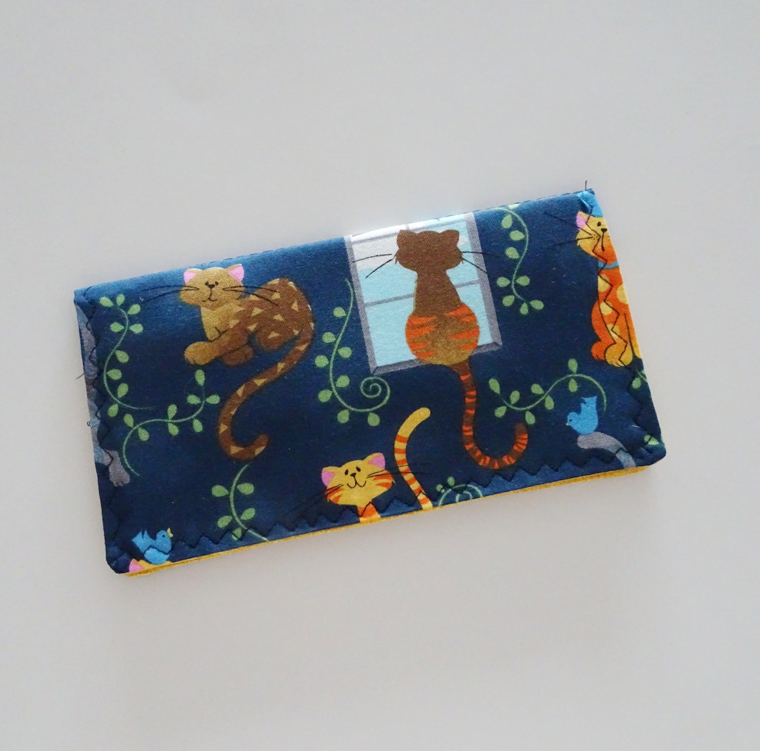 Checkbook Cover, Checkbook Wallet, Cat Fabric, Cat Lovers Gift, Slim ...