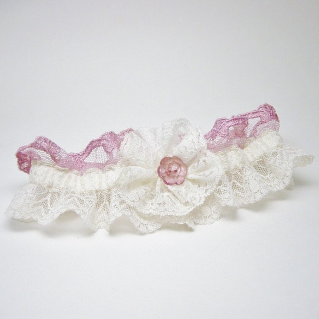 Pink & Ivory Lace Wedding Garter, Vintage Lace Garter, Ivory Lace ...