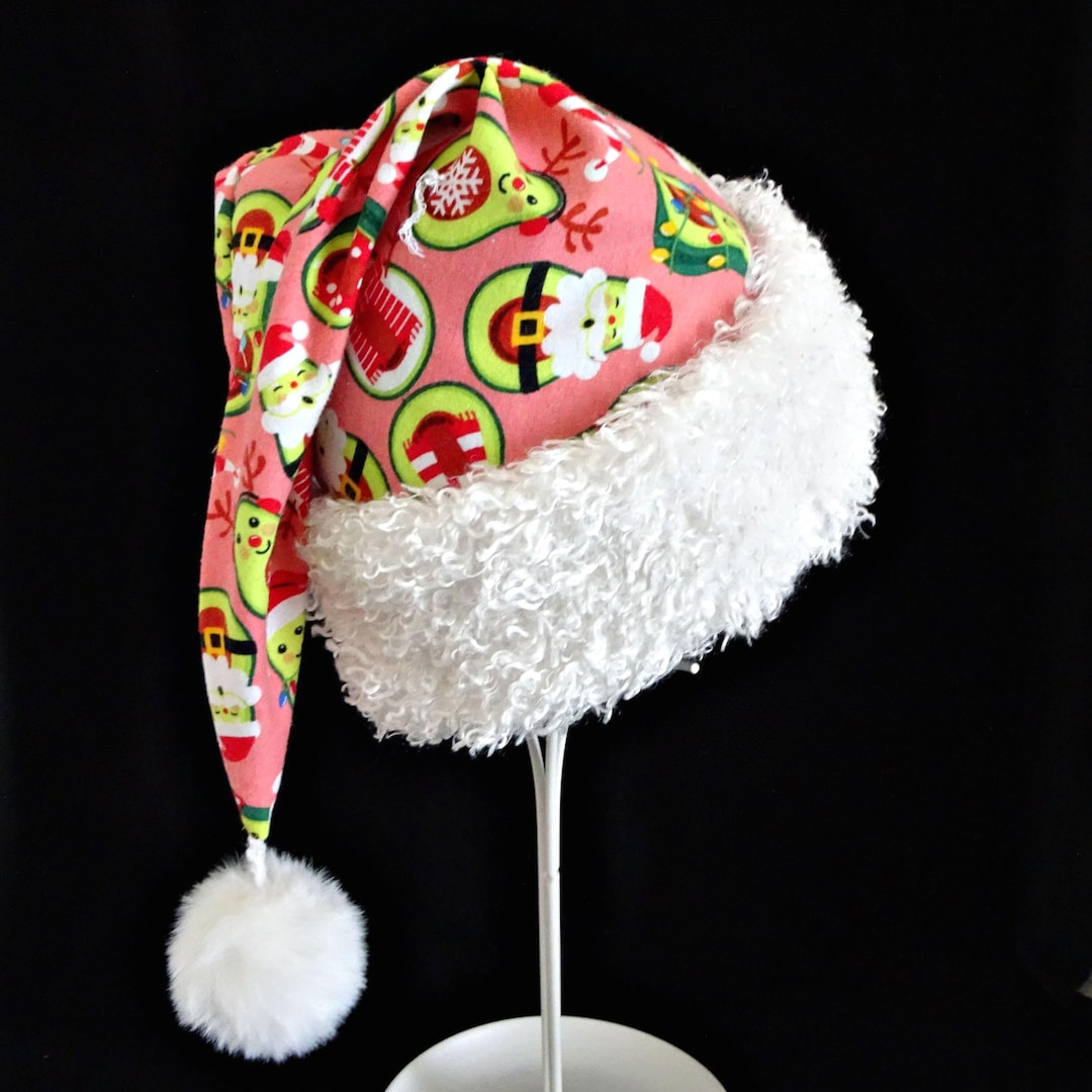 Avocado Christmas Flannel Santa Hat, Faux Fur Brim, Adult Size - Etsy