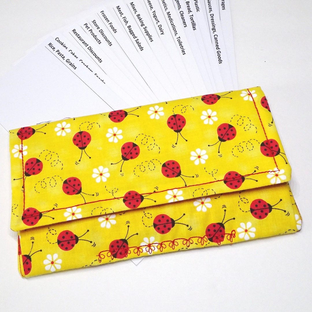 Ladybug Fabric Coupon Organizer: Receipt Wallet With Cardstock Dividers ...