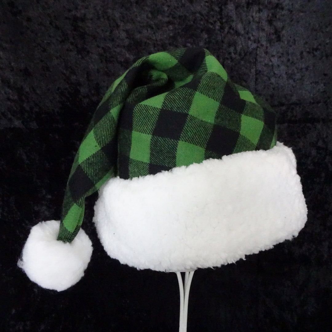 Green Buffalo Check Santa Hat, Farmhouse Santa Hat, Grinch Green ...