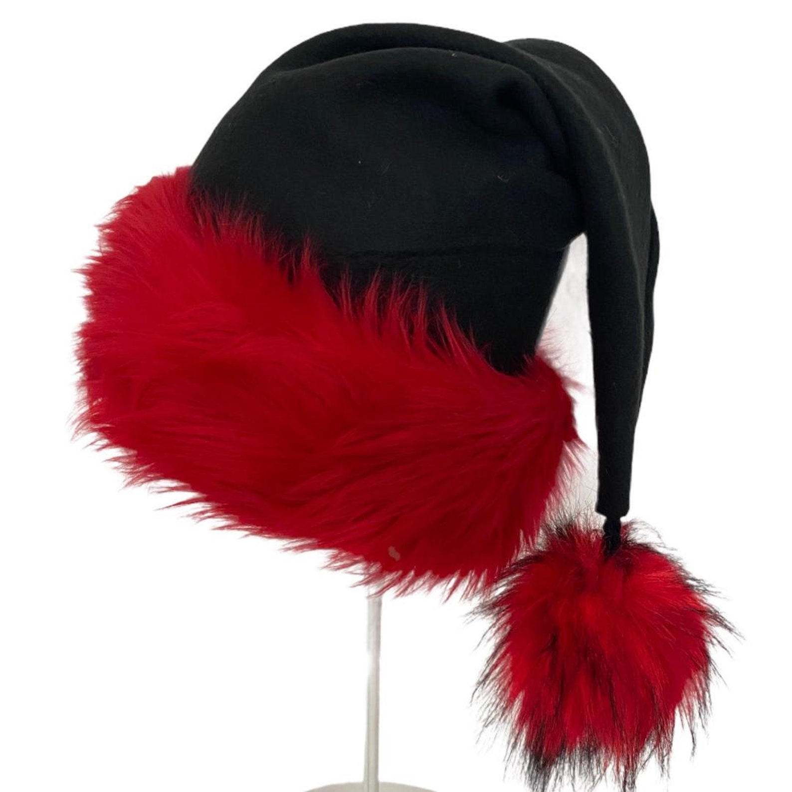 Black Santa Hat with Red Fur Trim Novelty Santa Claus Hat | Etsy