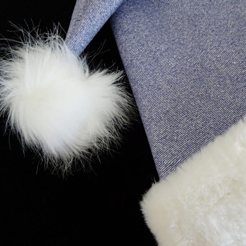 Denim Blue Flannel Santa Hat, Faux Fur Brim - Etsy UK