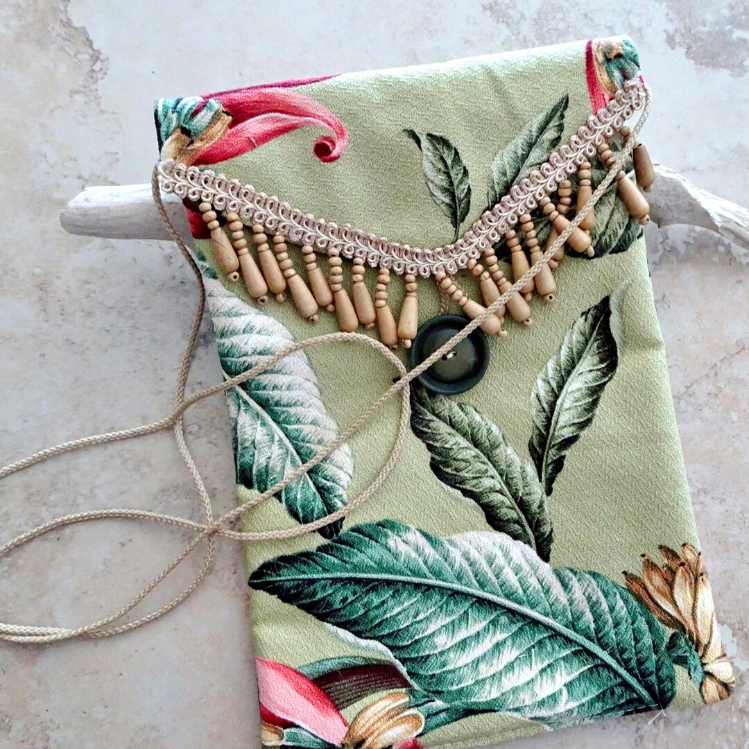Tropical Bark Cloth Crossbody Bag: Wood Bead Fringe Purse - Etsy