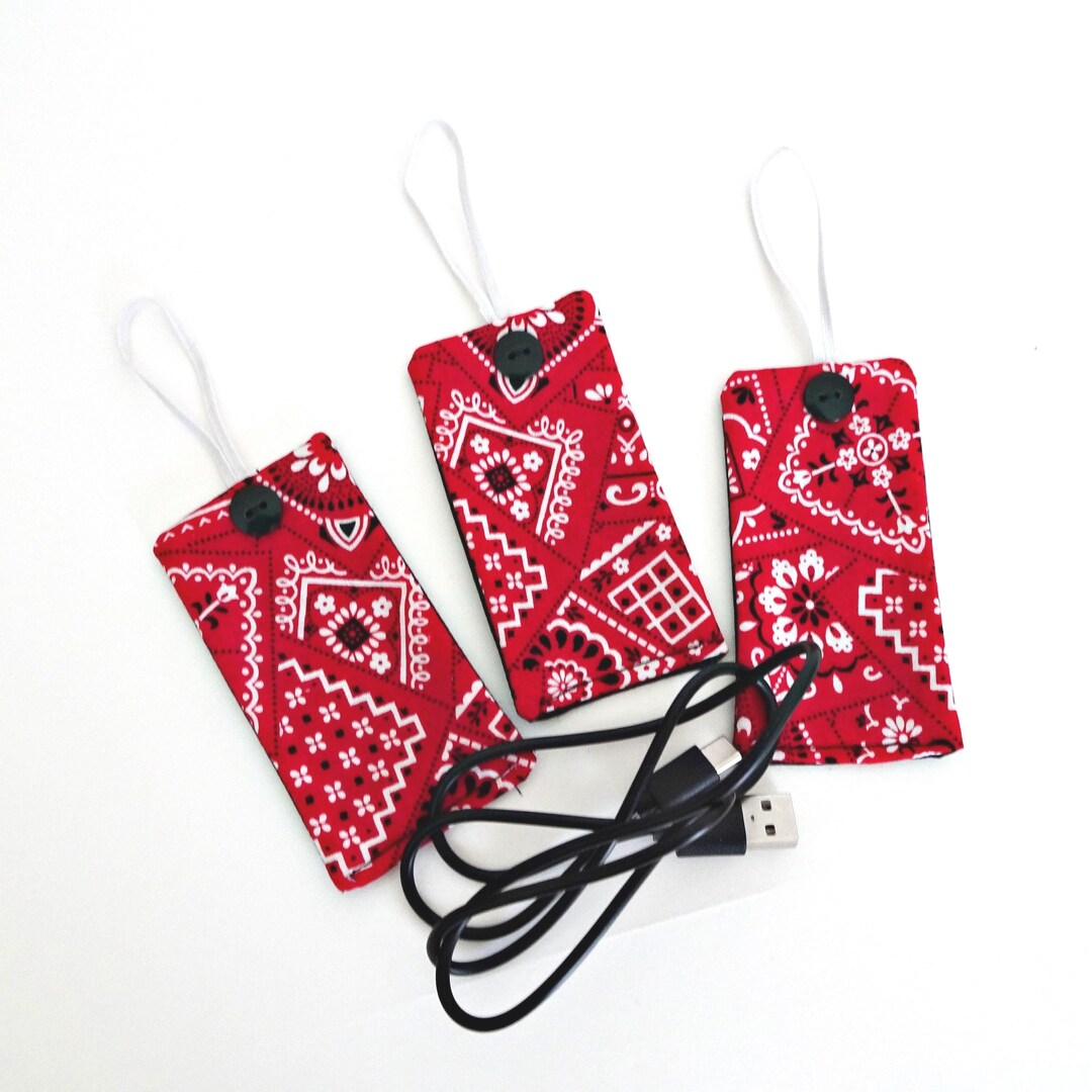 Red Bandanna Fabric Cord Wraps, Button and Elastic Tie, Set of 3 - Etsy