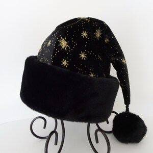 Black Velvet Glitter Gold Snowflake Santa Hat, Adult Christmas Party ...