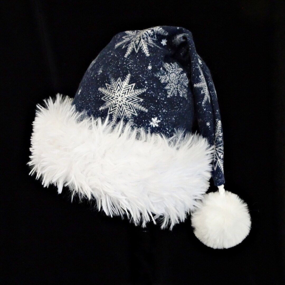 Navy Blue and White Snowflake Santa Hat, NEW! Christmas Holiday Hat ...