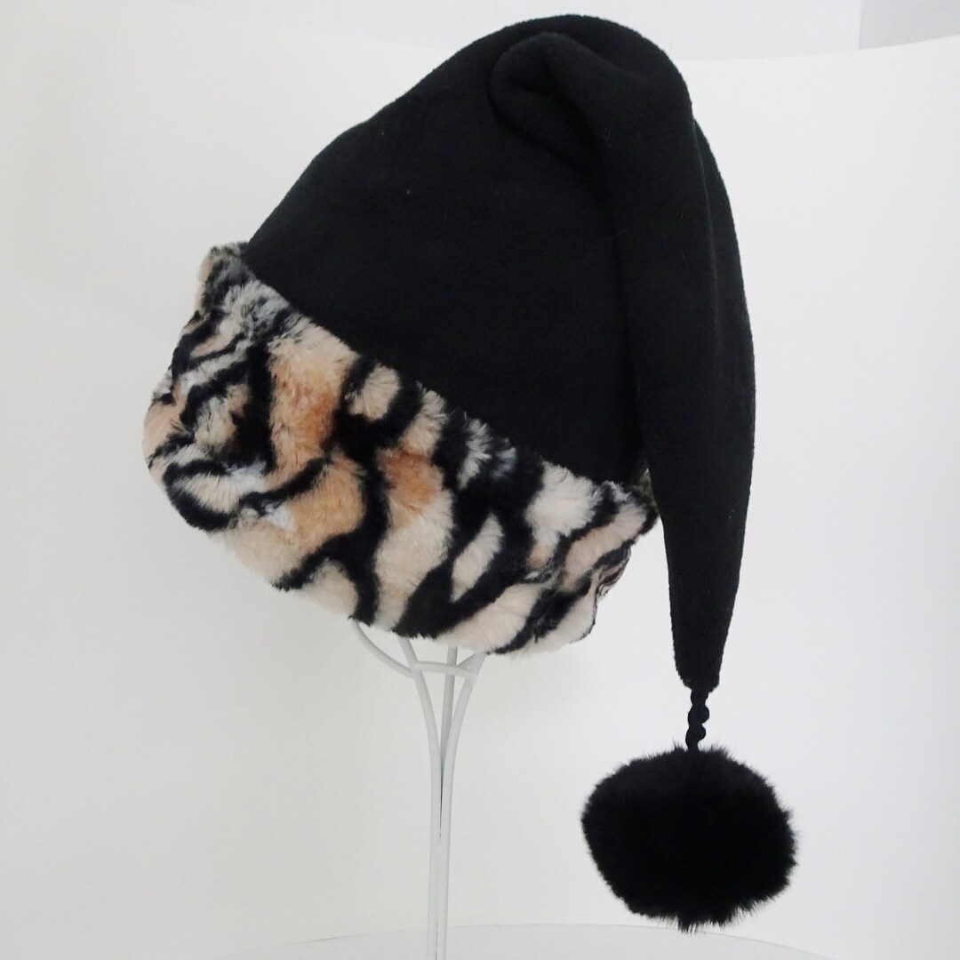 Black Tiger Fur Santa Hat, Novelty Animal Print Santa Claus Hat ...