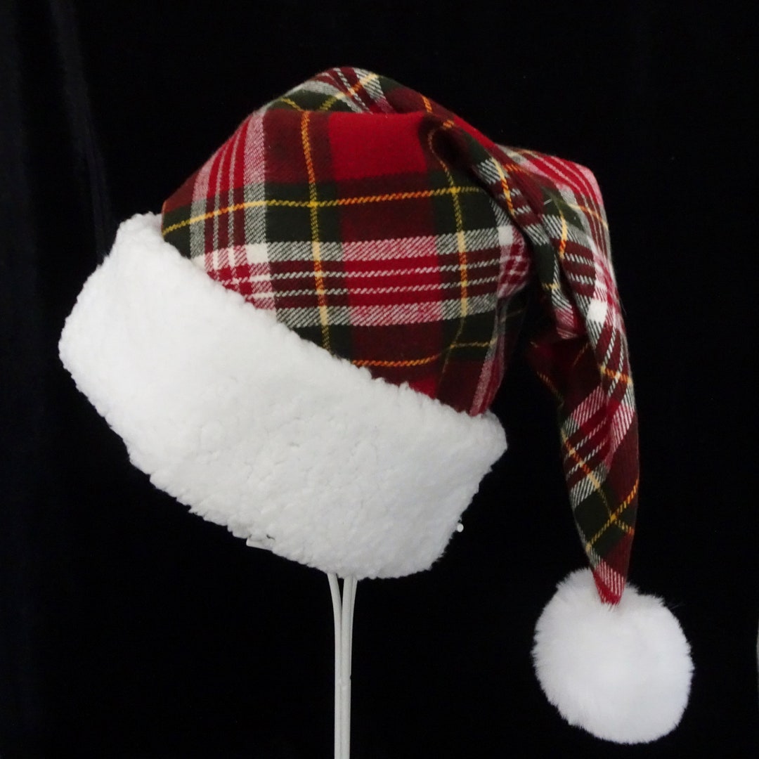 Red Plaid Santa Hat, Flannel, Faux Fur Trim, Adult Costume - Etsy