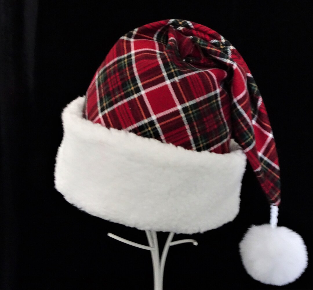 Red Tartan Plaid Santa Hat, Preppy Santa Hat, Plaid Winter Holiday Hat ...