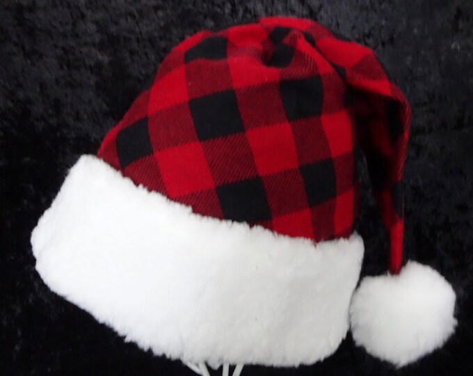 Red Buffalo Check Santa Hat Farmhouse Adult Santa Hat Red - Etsy