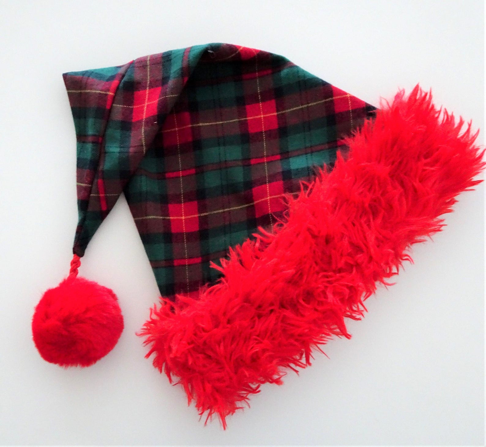 Red and Green Plaid Flannel Santa Hat: Adult Christmas Costume - Etsy