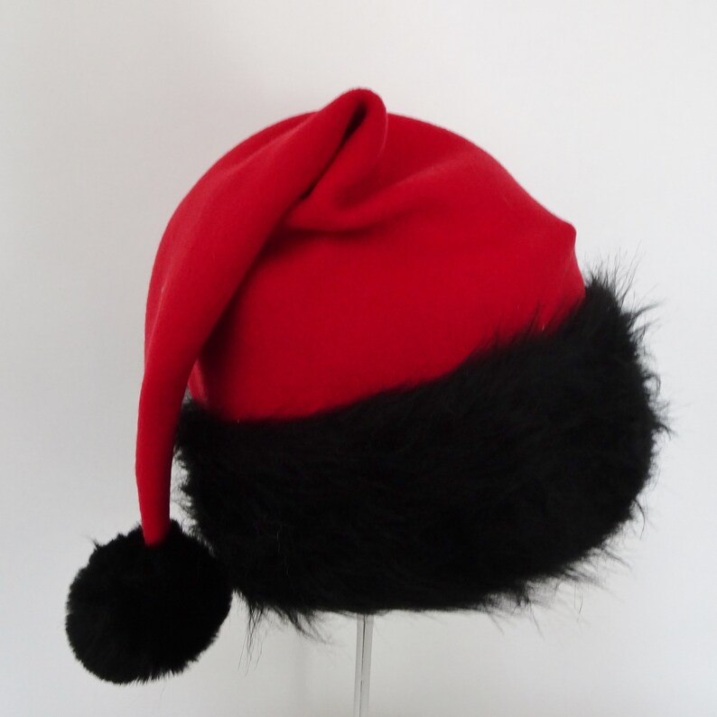 Black Fur & Red Fleece Santa Hat Christmas Party Hat Bad | Etsy