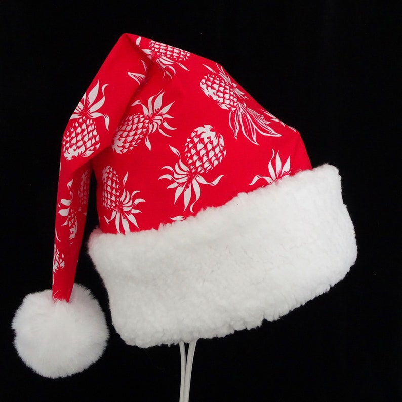 Tropical Pineapple Santa Hat Red White Island Style Adult or - Etsy