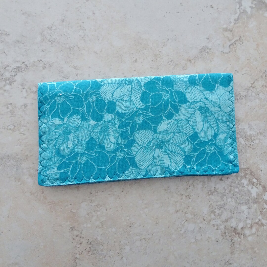 Checkbook Cover, Checkbook Wallet, Turquoise Floral Fabric Checkbook ...