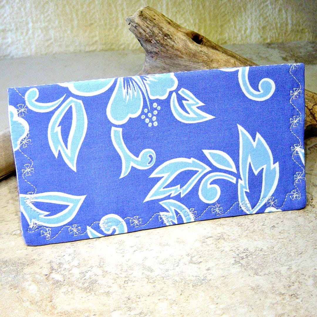 Checkbook Cover - Checkbook Wallet - Blue Hawaiian Floral Fabric - Blue ...