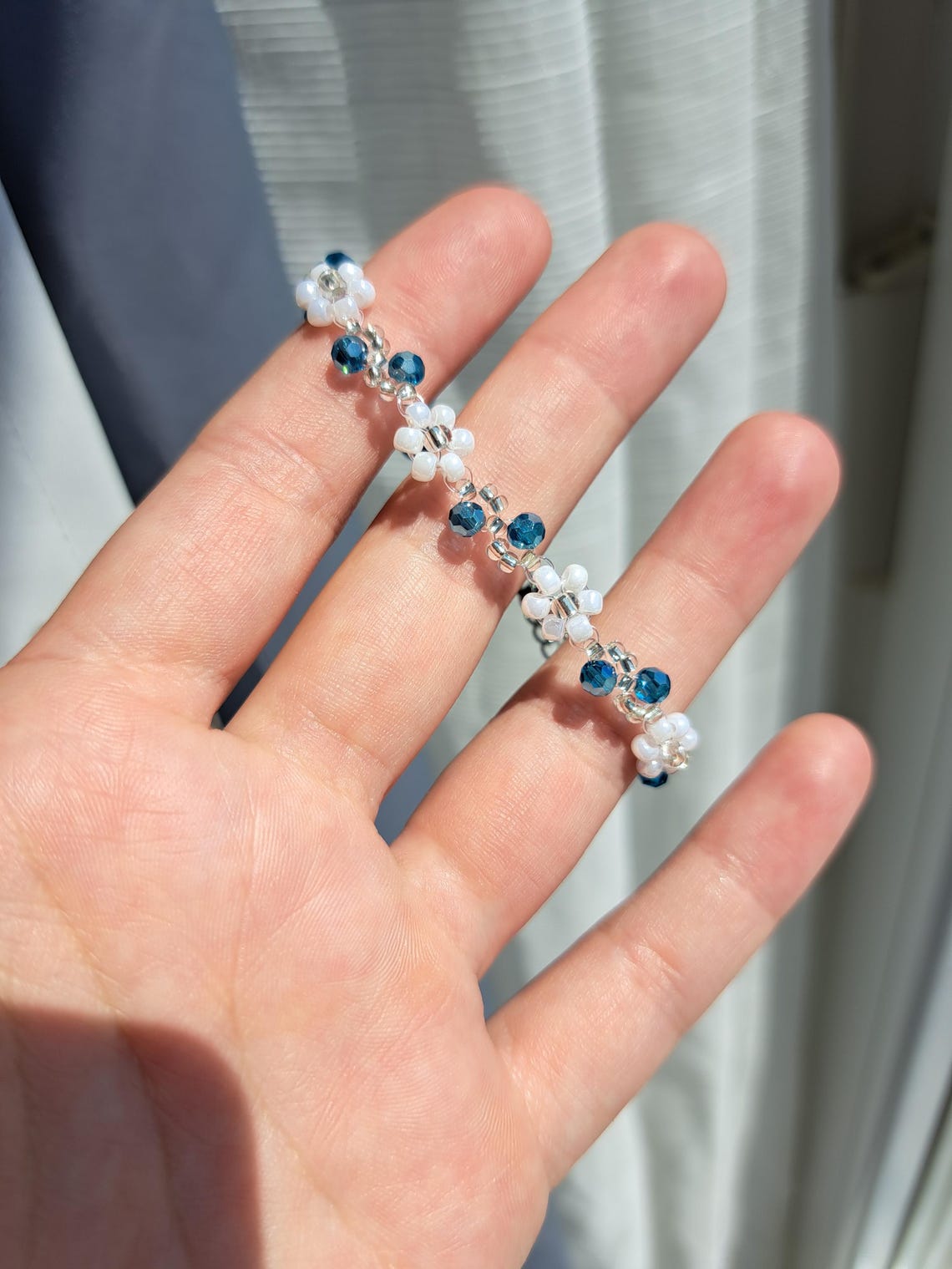 Blue Flower Bracelet Daisy Flower Bracelet Crystal Bracelet Gift for ...