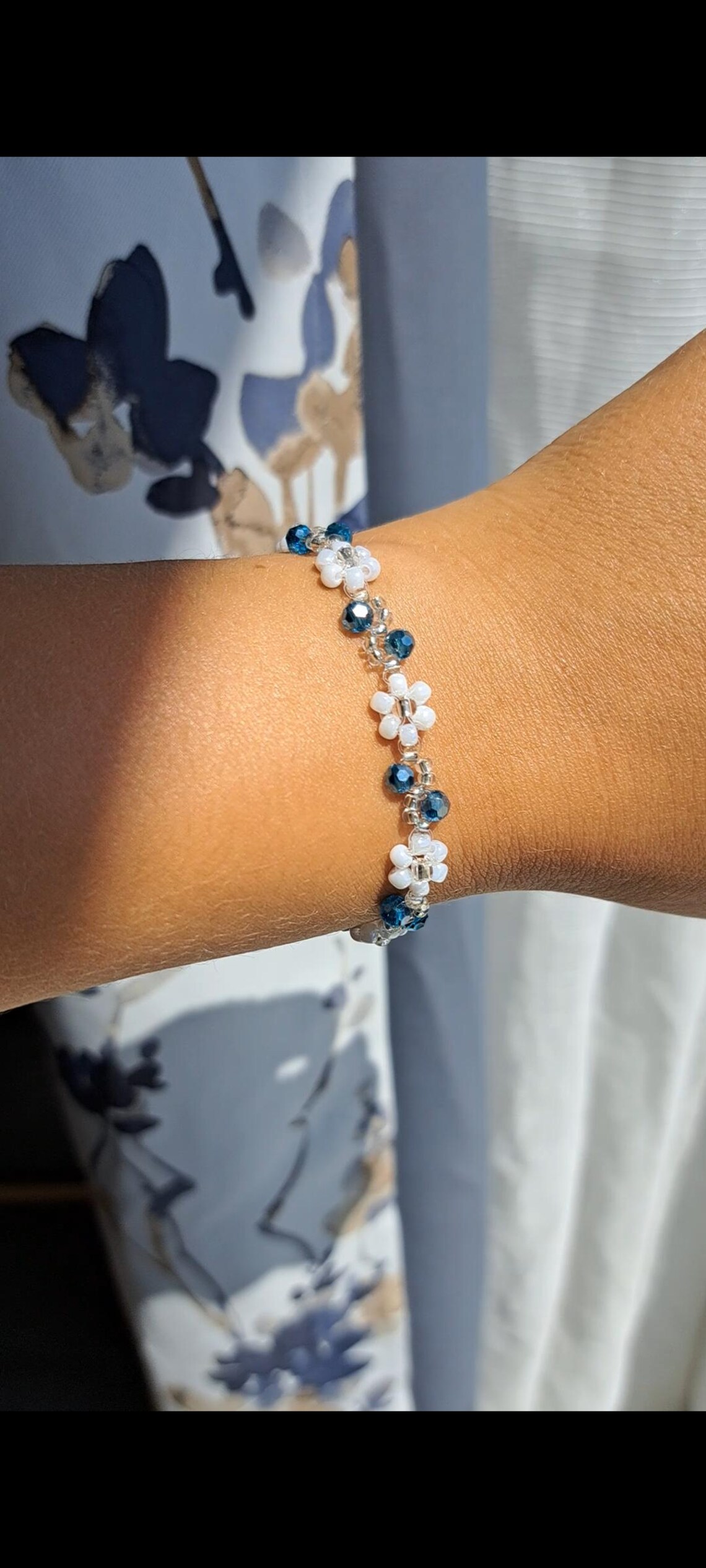 Blue Flower Bracelet Daisy Flower Bracelet Crystal Bracelet Gift for ...