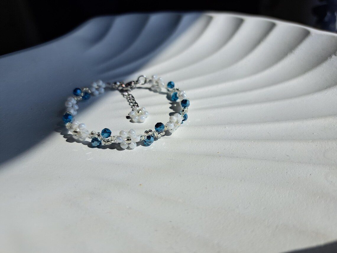 Blue Flower Bracelet Daisy Flower Bracelet Crystal Bracelet Gift for ...