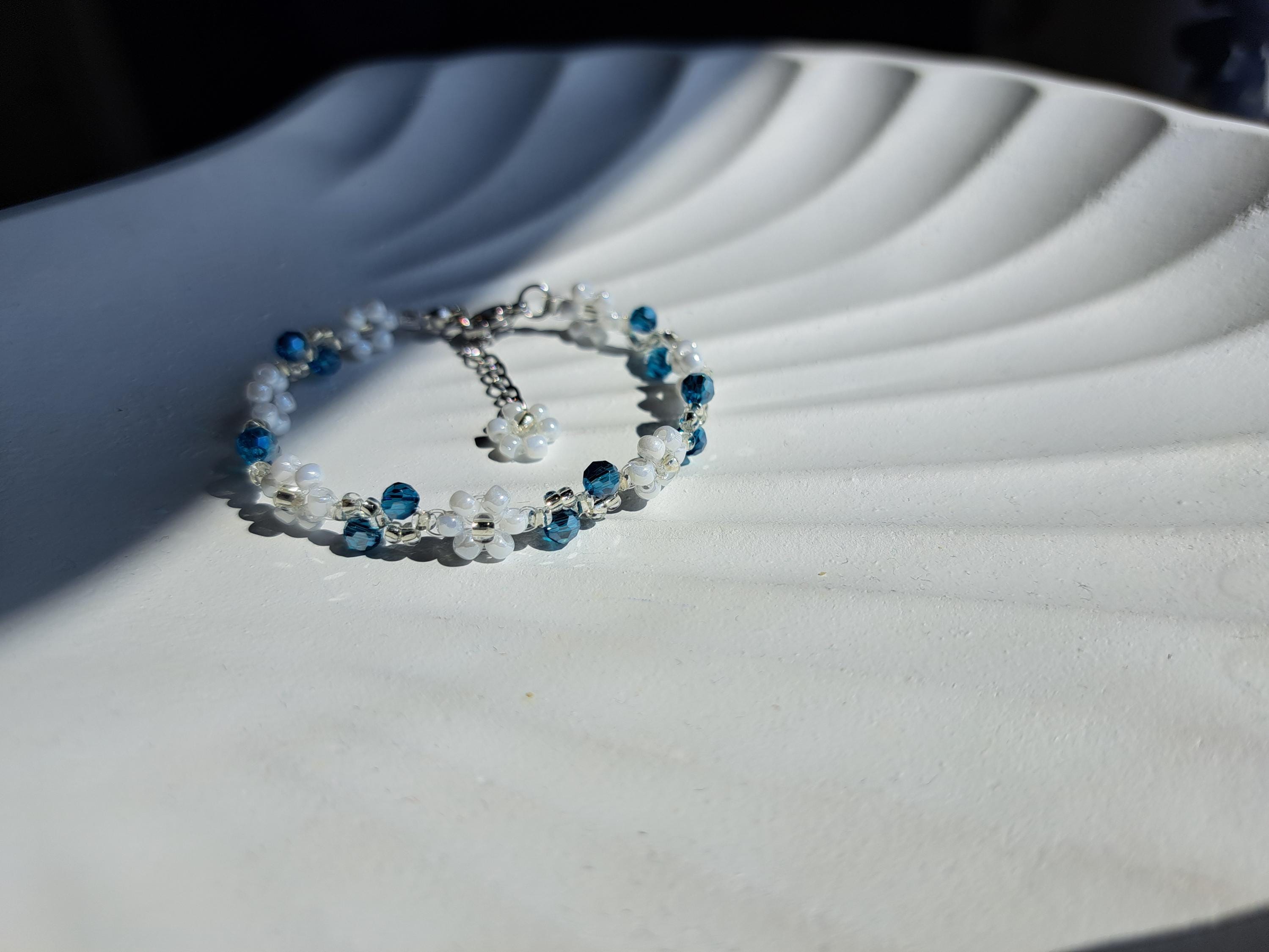 Blue Flower Bracelet Daisy Flower Bracelet Crystal Bracelet Gift for ...