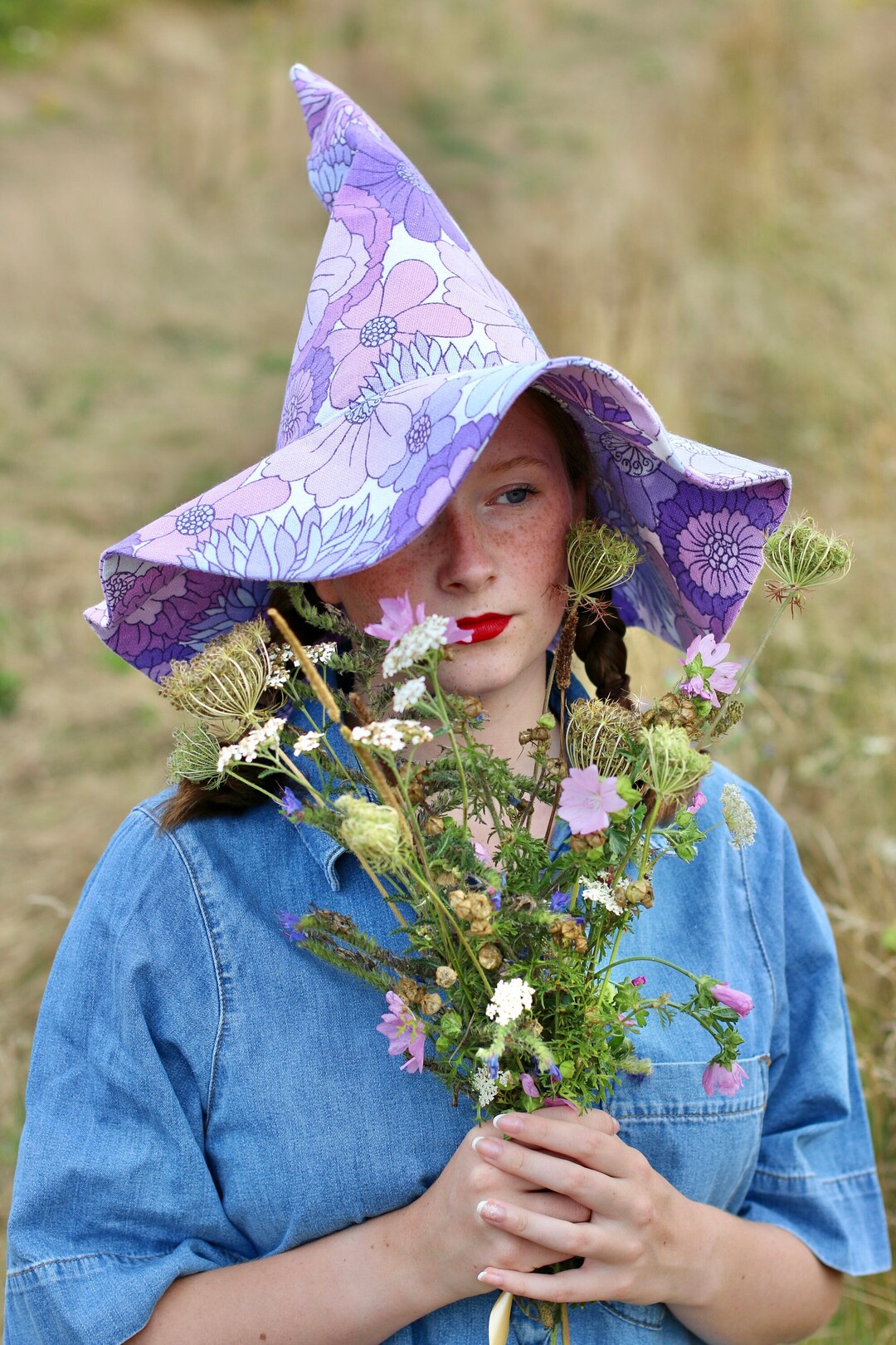 Floral Witch Hat Handmade From Vintage Fabric - Lavender Colourway - Etsy