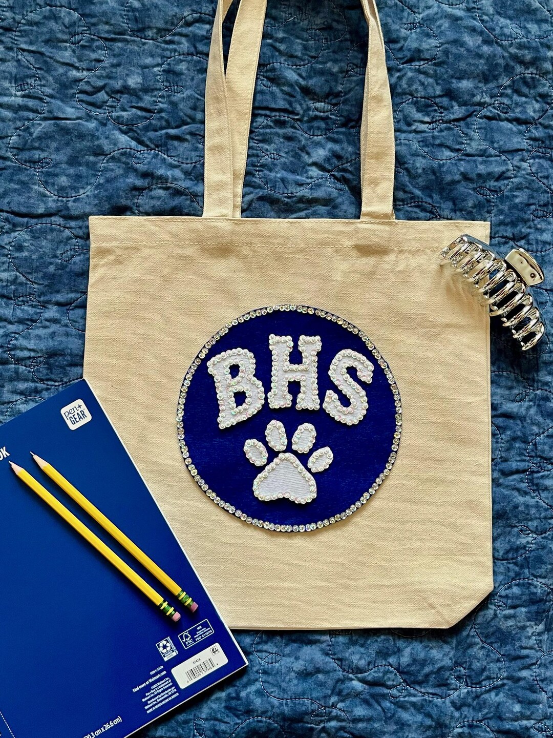 BHS Tote Bag – Handmade Canvas Bag With Sparkly Paw Print & School ...
