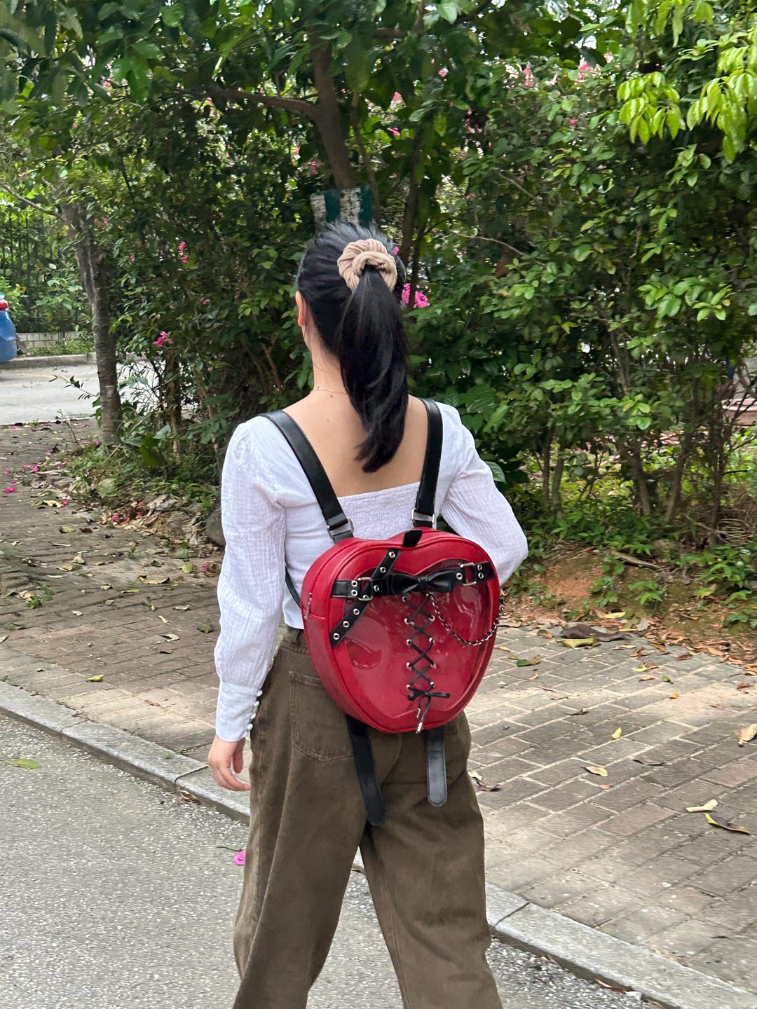 Dark Style Red Apple Backpack With Leather Straps and Chains, Gothic ...