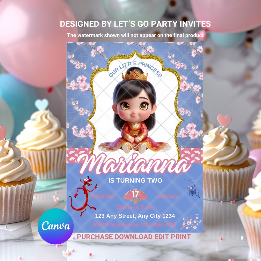 Mulan Birthday Invitation: Chinese Princess Party Fairytale EDITABLE ...