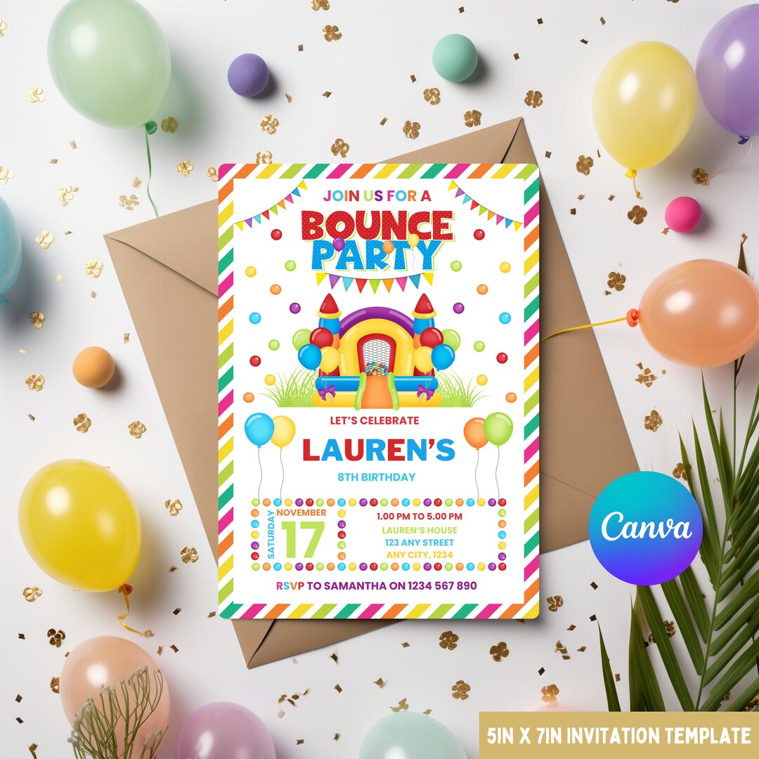 Bounce House Birthday Invitation Invite Jumping Castle Outdoors Kids ...