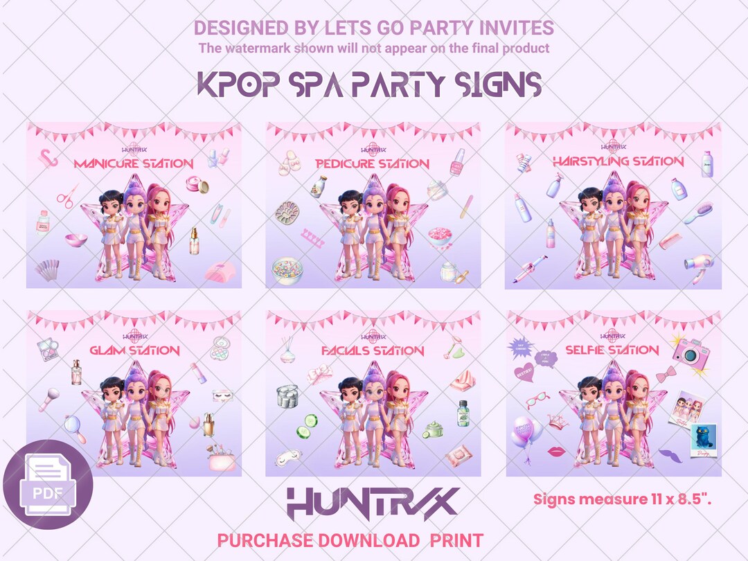 Kpop Spa Party Demon Hunters Huntrix Signs: Pamper Girls Night EDITABLE ...