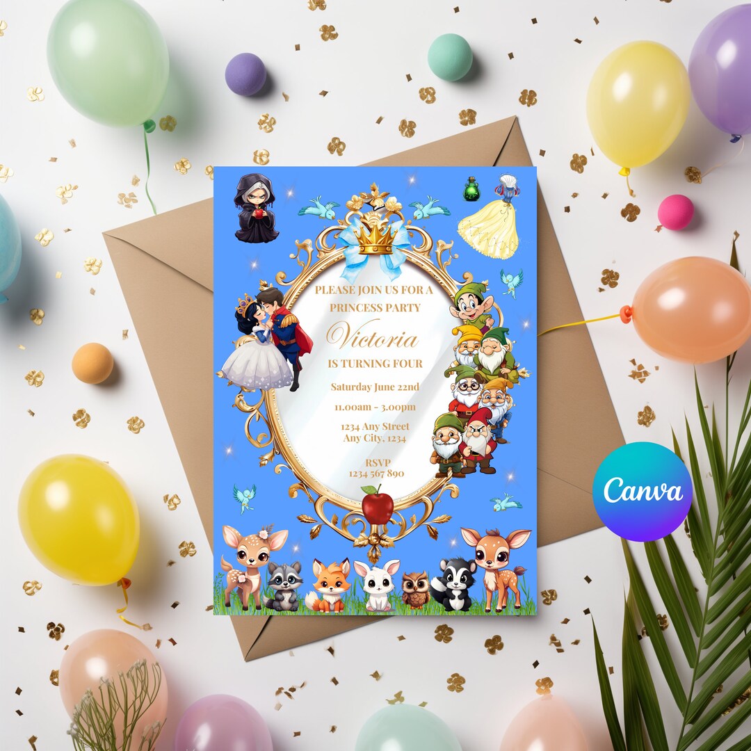 Snow White Birthday Invitation Princess Snow White Birthday Invite ...