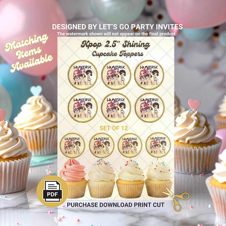 Kpop Demon Hunters Cupcake Toppers: Huntrix Anime Birthday EDITABLE ...
