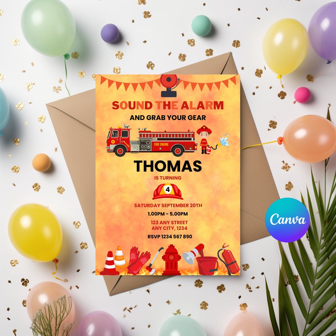 Fire Truck Birthday Invitation Fireman Fire Engine Birthday Invite ...