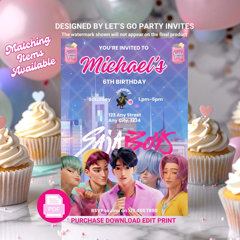 Saja Boys Birthday Banner: Kpop Demon Hunters Anime Printable PDF Party ...