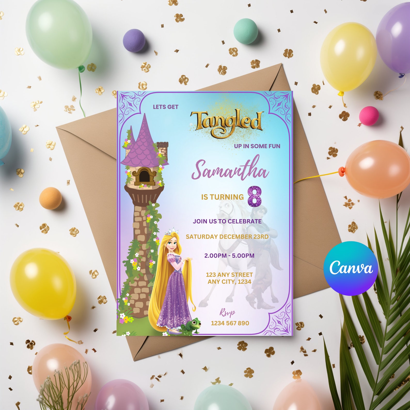 Tangled Rapunzel Birthday Invitation Fairytale Princess Birthday Invite ...