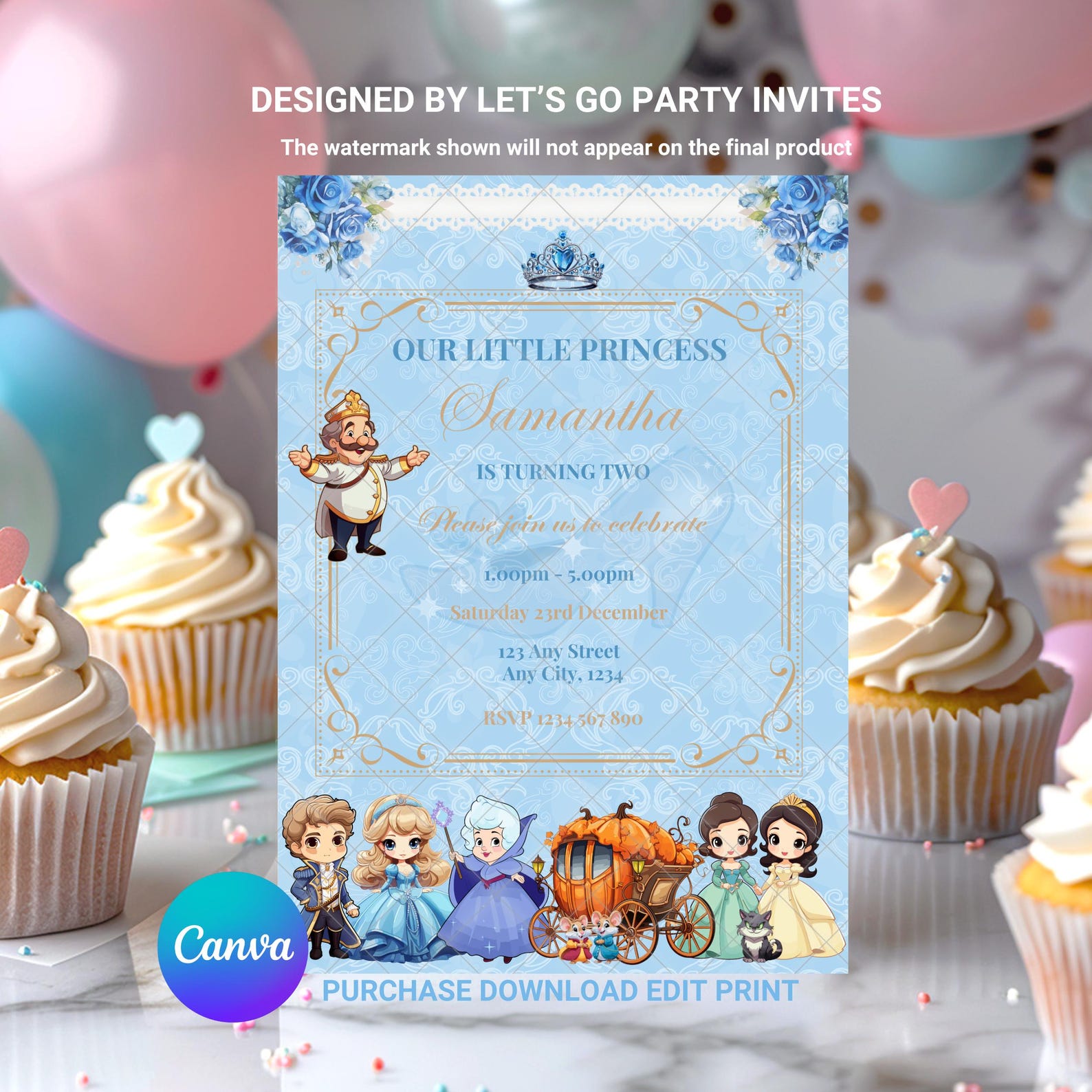 Cinderella Birthday Invitation: Princess Fairytale Invite EDITABLE ...