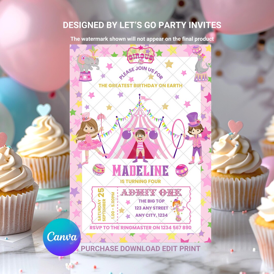 Carnival Circus Birthday Invitation: Clowns Big Top Ringmaster EDITABLE ...