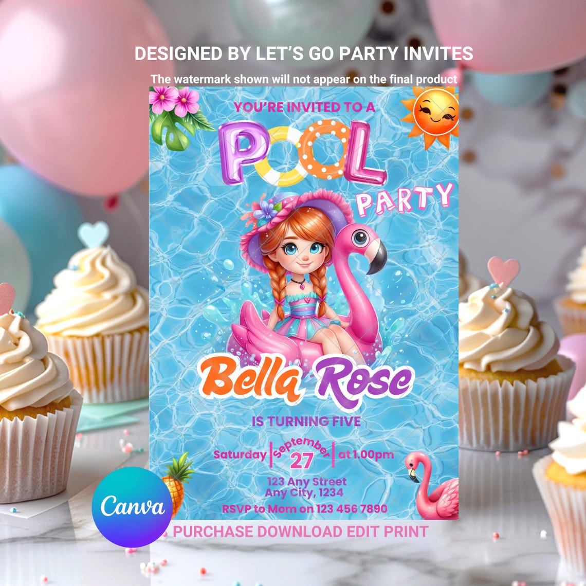 Anna Frozen Pool Party Invitation: Princess Party Invite EDITABLE ...