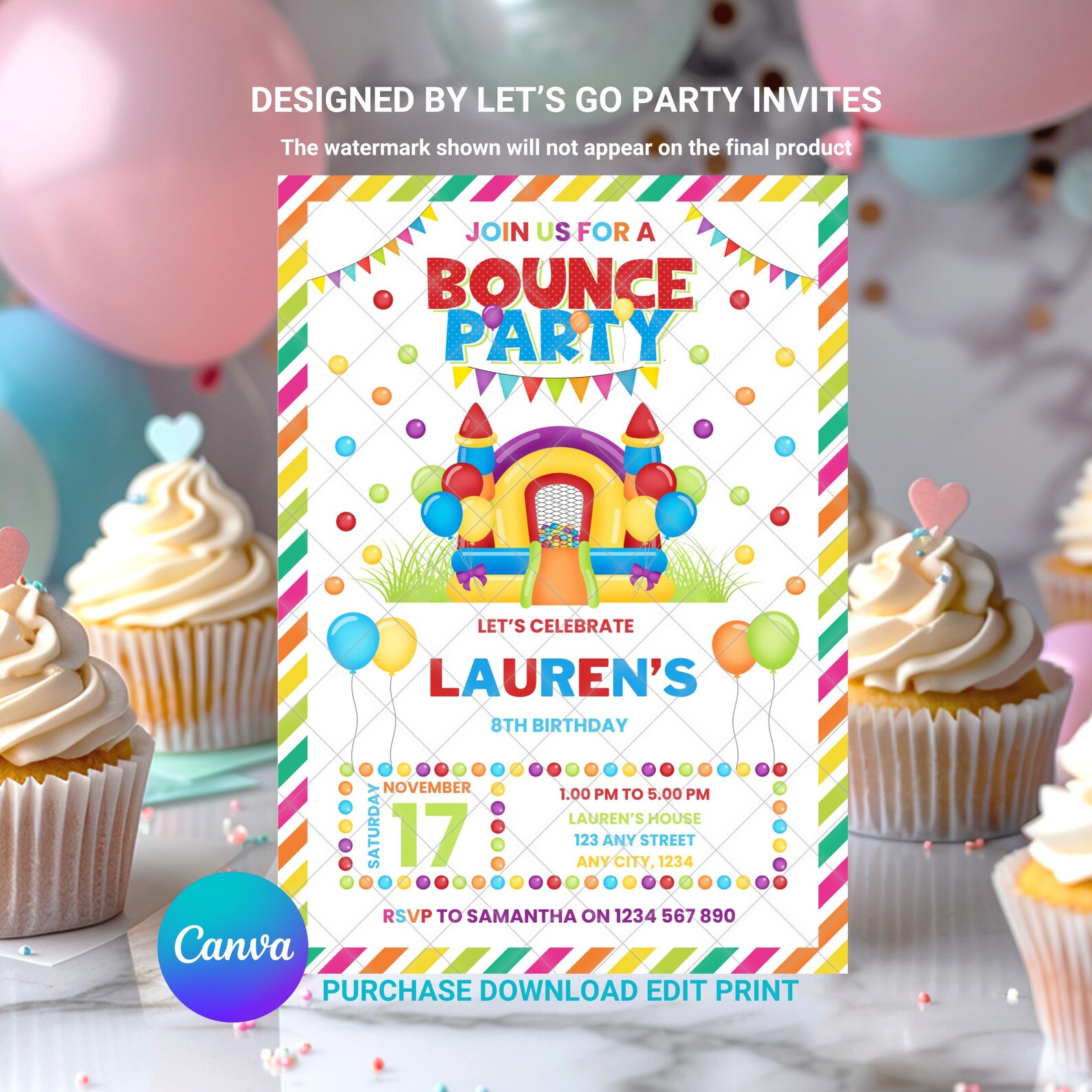 Bounce House Birthday Invitation Invite Jumping Castle Outdoors Kids ...