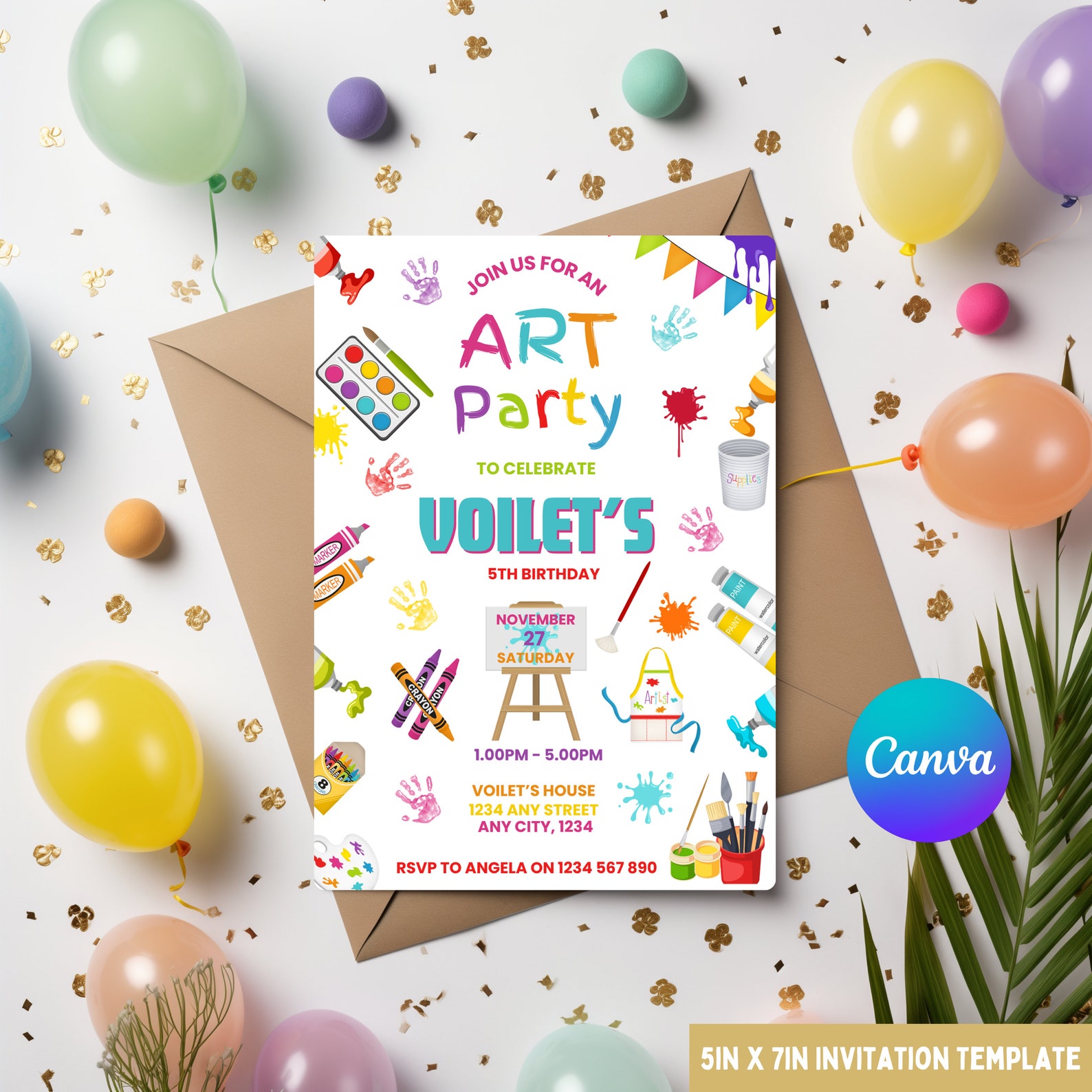Art Painting Birthday Invitation Invite Arts and Crafts Paint Party ...