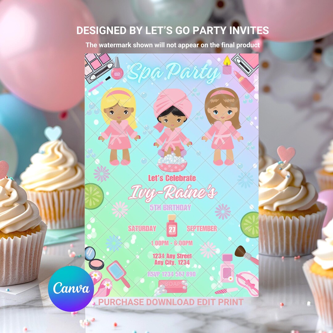 Spa Pamper Party Invitation: Tweens Birthday Glitz and Cute Girls ...