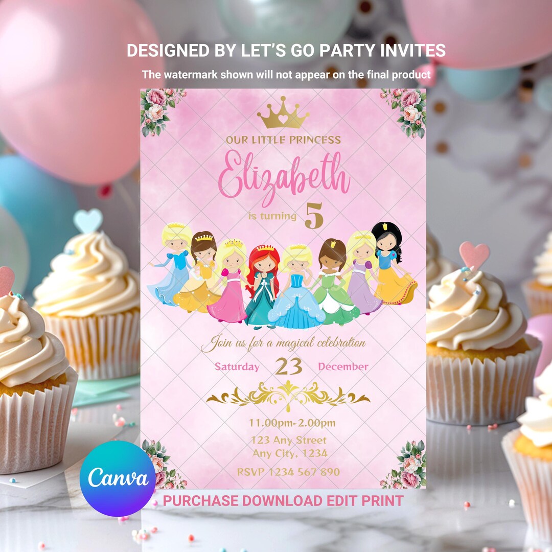 Princess Birthday Invitation: Princess Birthday Invite Fairytale ...