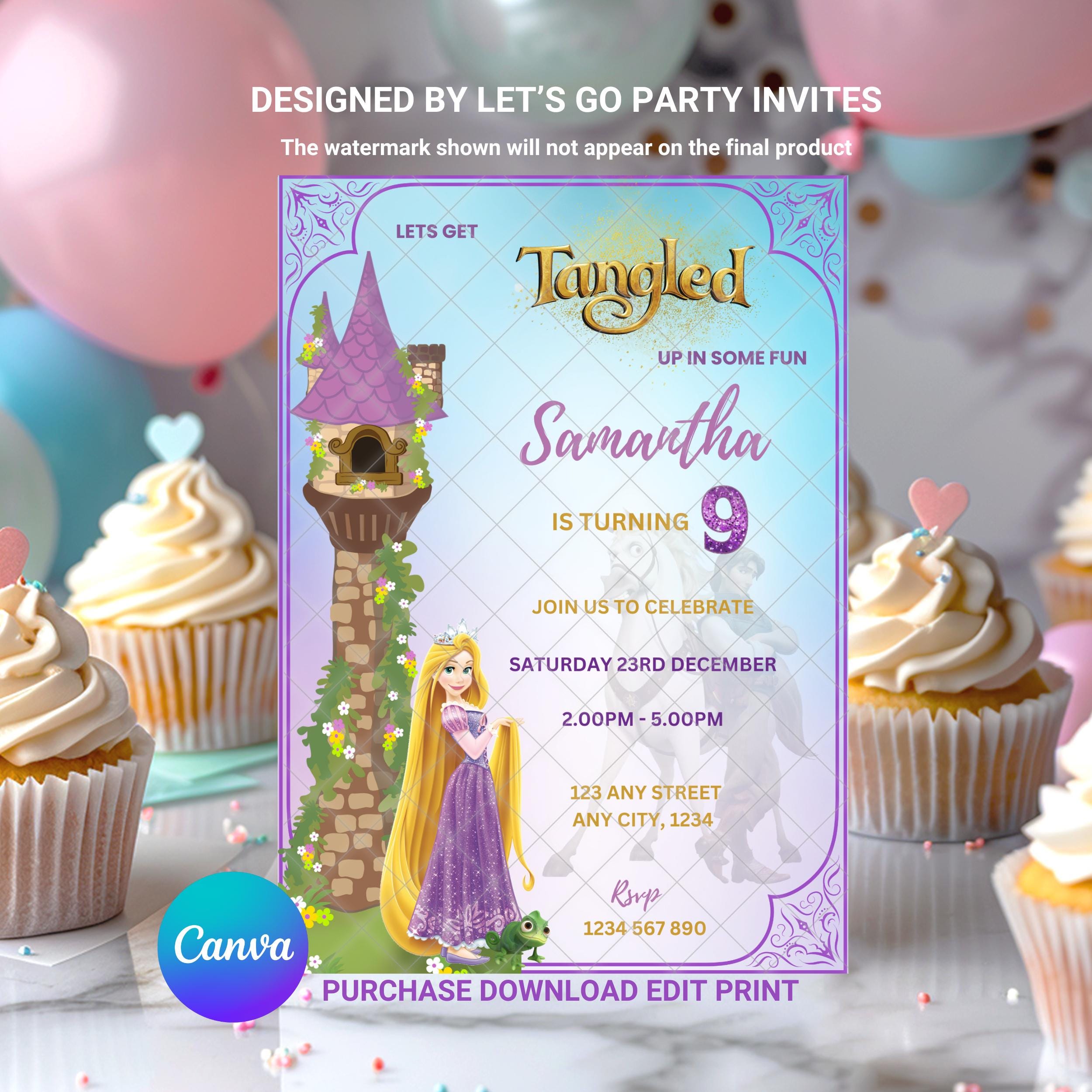Tangled Rapunzel Birthday Invitation Fairytale Princess Birthday Invite ...