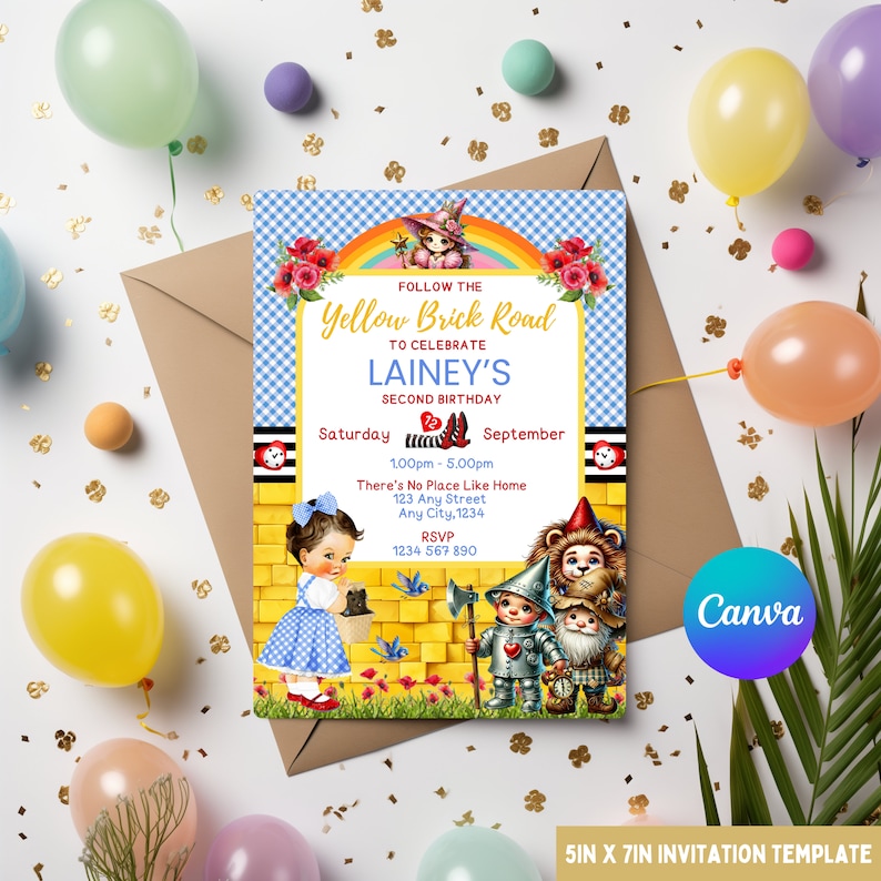 Wizard of Oz Birthday Invitation Over the Rainbow Dorothy Ruby Slippers ...