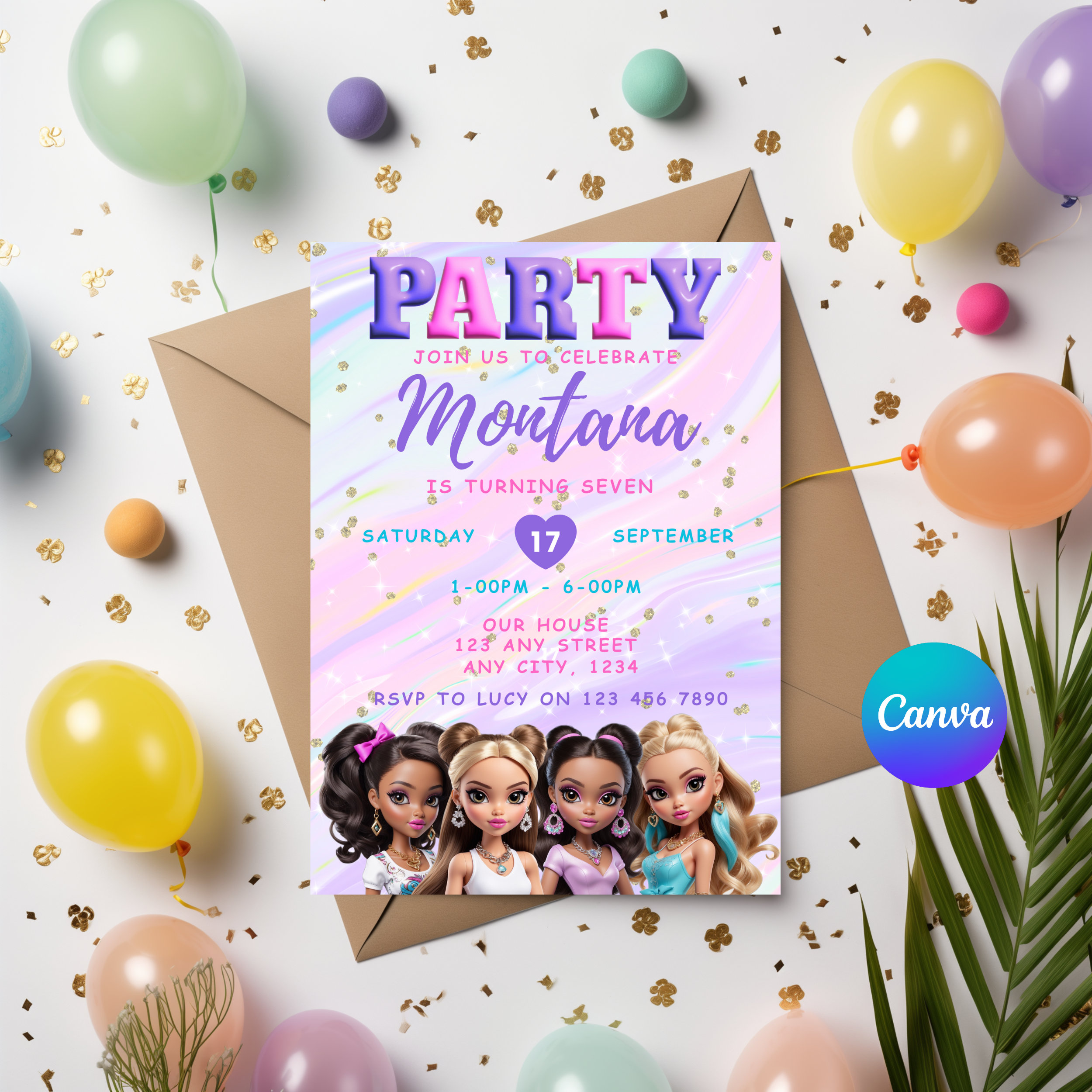 Brat Doll Birthday Invitation Party Invite Fashion Girls Diva's Tweens ...